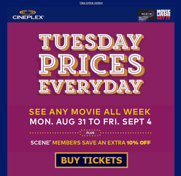 Save Money on Cineplex Movie Tickets